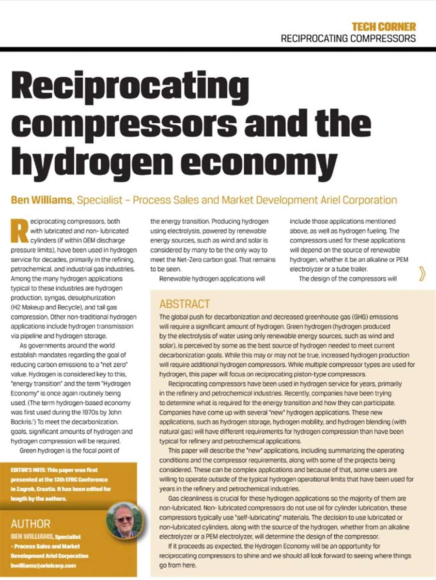 Tech Corner: Reciprocating compressors and the hydrogen economy ...